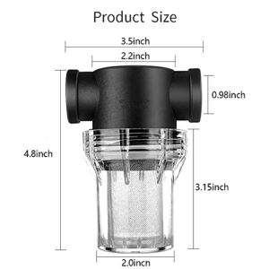 Garden Hose Sediment Filter Attachment Water Filter T Strainer 3/4" with 40Mesh Filter Screen Plastic Inline Hose Filter Twist-On Pipe Strainer for Pressure Washer,RV