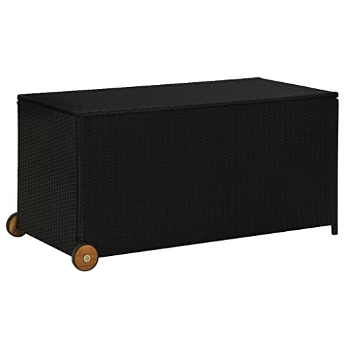 loibinfen Patio Storage Box Black Patio Garden Outdoor Storage Container for Toys, Furniture Deck box 47.2"x25.6"x24" Poly Rattan (Weight:30.86 lbs)