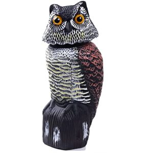 hedoc fake owl decoys to scare birds away, rotating head sculptures, nature enemy scarecrow plastic statues, pest repellent, bird control and pigeon deterrent outdoor yard, garden protectors