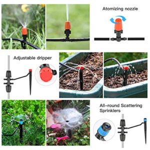 Garden Irrigation System - Drip Irrigation Kit - 42m/138ft Sprinkler System Kit Greenhouse Watering System with Adjustable Nozzle Sprinkler Sprayer & Dripper