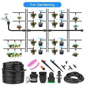 Garden Irrigation System - Drip Irrigation Kit - 42m/138ft Sprinkler System Kit Greenhouse Watering System with Adjustable Nozzle Sprinkler Sprayer & Dripper