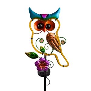 elfengarden garden solar lights outdoor decor – metal owl led decorative garden stake lights for walkway, pathway, yard, lawn – waterproof solar powered patio art decor lights