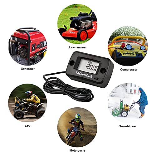 HonorMeet Digital Lawn Mower Hours Tachometer,Small Engine Tachometer with Real-time RPM & Max RPM Display,Water Resistance Design for Gas Powered Garden Tractor Generator Compressor Boat Motorcycle.