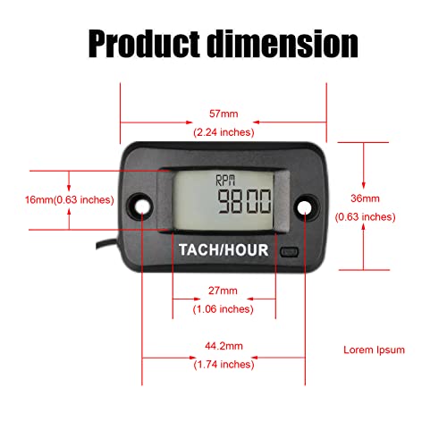 HonorMeet Digital Lawn Mower Hours Tachometer,Small Engine Tachometer with Real-time RPM & Max RPM Display,Water Resistance Design for Gas Powered Garden Tractor Generator Compressor Boat Motorcycle.