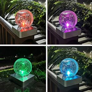 SUNNYPARK 4x4 Solar Post Cap Lights Deck Fence Outdoor Railing Lights Decorative Solar Powered Gazing Ball Caps LED Lamp for Garden, Patio, Pathway