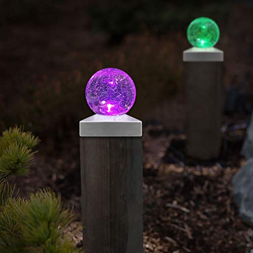 SUNNYPARK 4x4 Solar Post Cap Lights Deck Fence Outdoor Railing Lights Decorative Solar Powered Gazing Ball Caps LED Lamp for Garden, Patio, Pathway