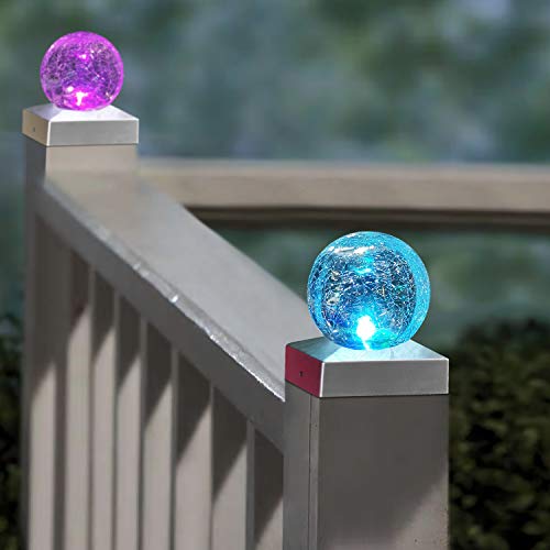 SUNNYPARK 4x4 Solar Post Cap Lights Deck Fence Outdoor Railing Lights Decorative Solar Powered Gazing Ball Caps LED Lamp for Garden, Patio, Pathway