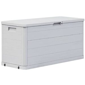 (priority delivery)garden storage box,74 gal,lockable,outdoor bin for gardening tools,seat cushions,and other accessories,store items on deck,patio,backyard,light gray