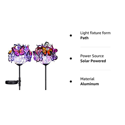 Doingart Outdoor Solar Garden Lights - 2 Pack Solar Powered Garden Stake Lights with 18 Butterflies and Copper String Lights, Multicolor