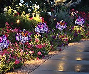 Doingart Outdoor Solar Garden Lights - 2 Pack Solar Powered Garden Stake Lights with 18 Butterflies and Copper String Lights, Multicolor