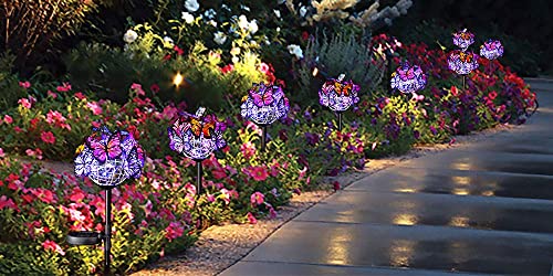 Doingart Outdoor Solar Garden Lights - 2 Pack Solar Powered Garden Stake Lights with 18 Butterflies and Copper String Lights, Multicolor