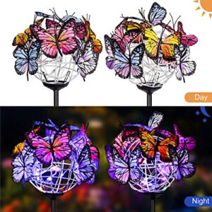 Doingart Outdoor Solar Garden Lights - 2 Pack Solar Powered Garden Stake Lights with 18 Butterflies and Copper String Lights, Multicolor