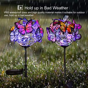 Doingart Outdoor Solar Garden Lights - 2 Pack Solar Powered Garden Stake Lights with 18 Butterflies and Copper String Lights, Multicolor