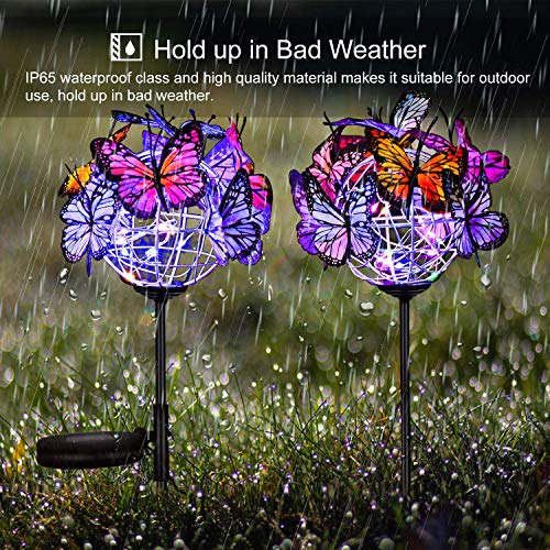 Doingart Outdoor Solar Garden Lights - 2 Pack Solar Powered Garden Stake Lights with 18 Butterflies and Copper String Lights, Multicolor