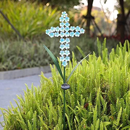 Joyathome Solar Cross Garden Stake Outdoor Lights, 40 Inch Solar Powered Cross Lights Stake with 24 LED Decorative Flower Lights for Remembrance Gifts