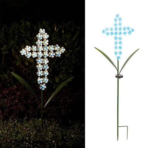 Joyathome Solar Cross Garden Stake Outdoor Lights, 40 Inch Solar Powered Cross Lights Stake with 24 LED Decorative Flower Lights for Remembrance Gifts