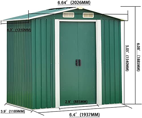 6' X 4' Outdoor Garden Metal Shed Storage Shed Utility Tool Backyard Lawn Green w/Door