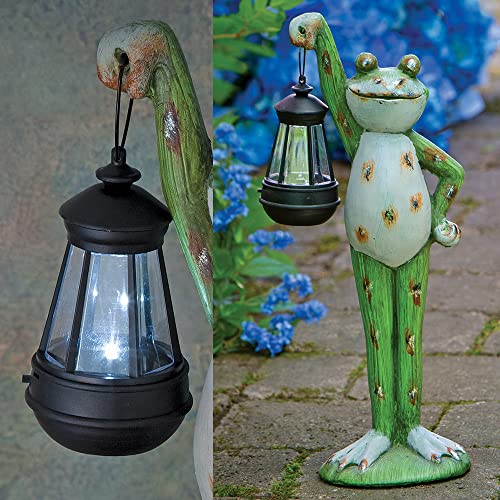 Bits and Pieces - Frog Solar Lantern - Green Garden Outdoor Animal Statue Solar Light