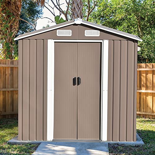 LUMISOL 6 x 4 FT Outdoor Storage Shed for Bike, Metal Garden Shed with Lockable Doors, Outside Storage Toll Cabinet for Backyard, Patio, Lawn, Garden (Brown)