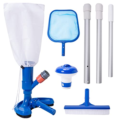 YASHINE Pool Cleaning Kit Pool Vacuum Cleaning Head with Brush Head Shallow Water Leaf Net with 3 Sections of Aluminum Rod Professional Pool Cleaning Kit for Ground Pool Spas Pond