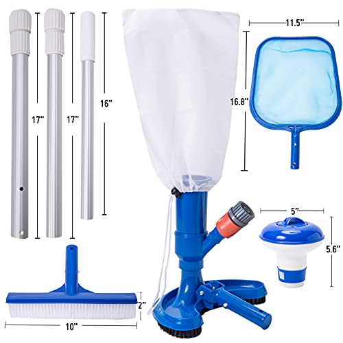 YASHINE Pool Cleaning Kit Pool Vacuum Cleaning Head with Brush Head Shallow Water Leaf Net with 3 Sections of Aluminum Rod Professional Pool Cleaning Kit for Ground Pool Spas Pond