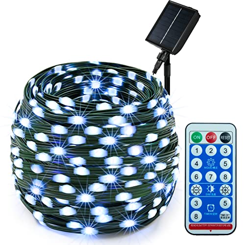 White Christmas String Lights Solar Powered Outdoor Waterproof, 240 LED Solar Fairy Lights 78.8Ft 8 Modes Twinkle Solar Mini Lights Mini Remote Timer for Garden Patio Home Party Christmas Decorations