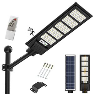 350w solar street light outdoor, 400led solar flood lights outdoor dusk to dawn motion sensor, with remote control & bracket, security solar outdoor lights ip66 waterproof lamp for yard garden street