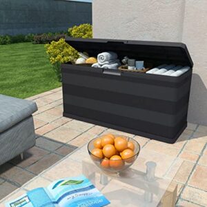 yeziyiyfob 74 gal garden storage deck box patio storage cabinet chest organizer storing pillow tool box indoor interior container, patio, lawn, backyard black 46.1″x17.7″x22″.