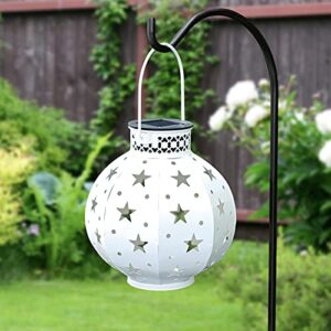 BEAU JARDIN 4 Pack Hanging Solar Lanterns Outdoor Metal Waterproof Star LED Decorative Lights Patio Deco Decoration Warm White Auto On/Off Landscape for Tabletop Yard Trees Garden Retro White BG438