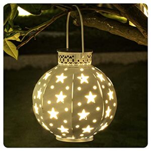 BEAU JARDIN 4 Pack Hanging Solar Lanterns Outdoor Metal Waterproof Star LED Decorative Lights Patio Deco Decoration Warm White Auto On/Off Landscape for Tabletop Yard Trees Garden Retro White BG438