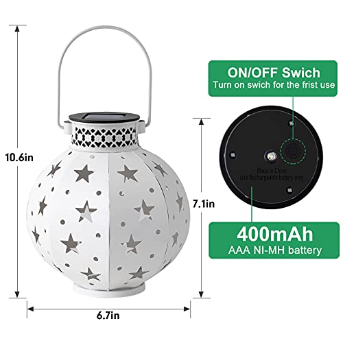 BEAU JARDIN 4 Pack Hanging Solar Lanterns Outdoor Metal Waterproof Star LED Decorative Lights Patio Deco Decoration Warm White Auto On/Off Landscape for Tabletop Yard Trees Garden Retro White BG438