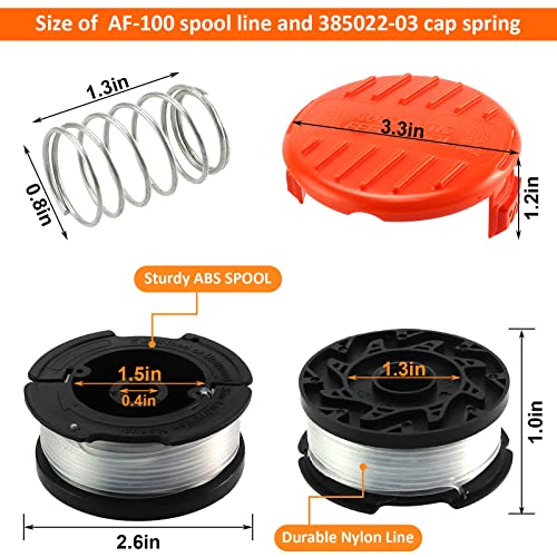 AF 100 Trimmer Line Replacement AF-100 Compatible with Black and Decker, with 385022-03 Trimmer Line Cap and Spring (12 Spool+3 Cover)