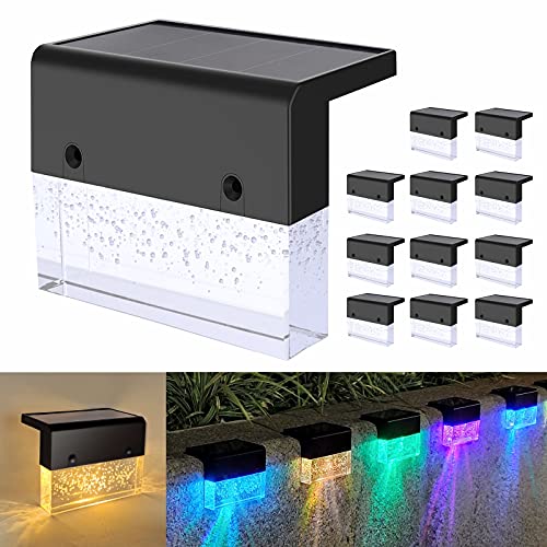 LETRY Solar Deck Lights, Solar Step Lights Outdoor, Warm White/Color Changing Solar Fence Light for Patio Garden Yard (12pack)