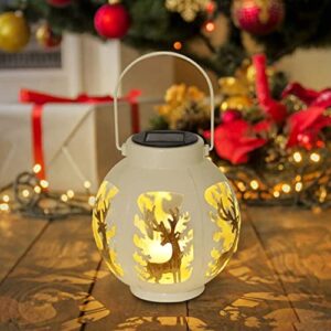 kinddog solar lanterns outdoor, reindeer chrismas metal garden lanterns decor hanging-patio decorations waterproof 2 pack (reindeer)