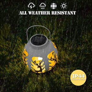 KINDDOG Solar Lanterns Outdoor, Reindeer Chrismas Metal Garden Lanterns Decor Hanging-Patio Decorations Waterproof 2 Pack (Reindeer)