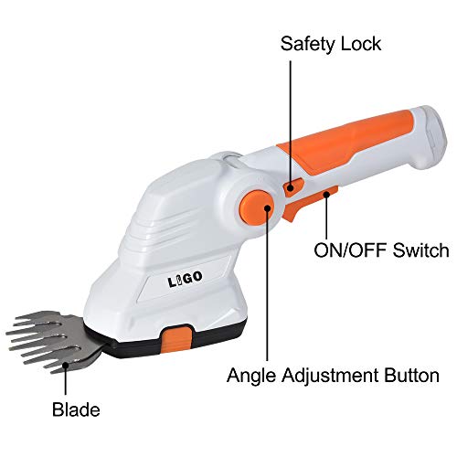 7.2V Hedge Trimmer Battery Powered, Lightweight Cordless Trimmers, 2 in 1 1500mAh Multi-Perspective Adjusted Electric Grass Shears for Garden Ar.N KX7.2VG001(Grass Shear)