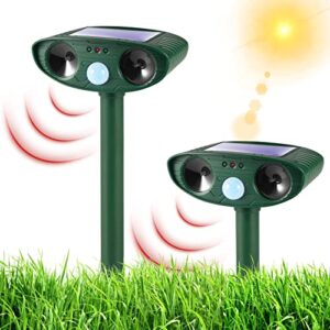 ultrasonic animal deterrent outdoor solar animal deterrent with motion sensor flashing light waterproof animal deterrent for squirrel deer cat dog raccoon rabbit skunk fox and more(2 pack)