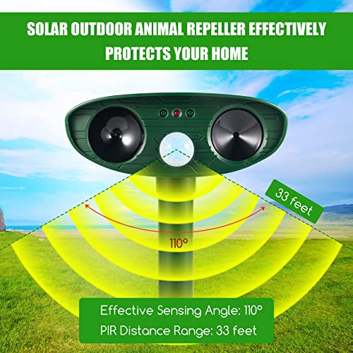 Ultrasonic Animal Deterrent Outdoor Solar Animal Deterrent with Motion Sensor Flashing Light Waterproof Animal Deterrent for Squirrel Deer Cat Dog Raccoon Rabbit Skunk Fox and More(2 Pack)