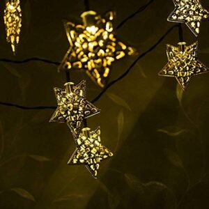 WONFAST Solar Star String Lights, 15.7FT 20LED Moroccan Metal Stars Solar Fairy Lantern Night Decorative String Lights for Garden Yard Home Landscape Christmas Party Lighting Decorations (Warm White)