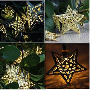 WONFAST Solar Star String Lights, 15.7FT 20LED Moroccan Metal Stars Solar Fairy Lantern Night Decorative String Lights for Garden Yard Home Landscape Christmas Party Lighting Decorations (Warm White)