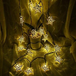 WONFAST Solar Star String Lights, 15.7FT 20LED Moroccan Metal Stars Solar Fairy Lantern Night Decorative String Lights for Garden Yard Home Landscape Christmas Party Lighting Decorations (Warm White)