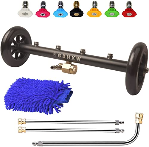 GDHXW Dual-Function Pressure Washer Undercarriage Cleaner Water Broom with Extension Rod,7 Pressure Washer Nozzles and Cleaning Gloves