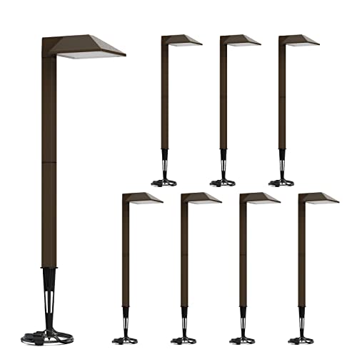 GOODSMANN Low Voltage Landscape Path Lights 8PK Kit 0.6W LED Sidewalk Landscape Lighting 22 Lumen Outdoor Electric Walkway & Pathway Lights Wired Bronze Finish 3100K Warm White with Cable Connectors