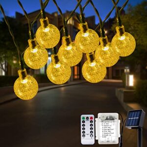 solar globe lights 23ft 50 led battery powered waterproof crystal globe ball string light with remote for garden patio party backyard wedding halloween christmas (warm white)