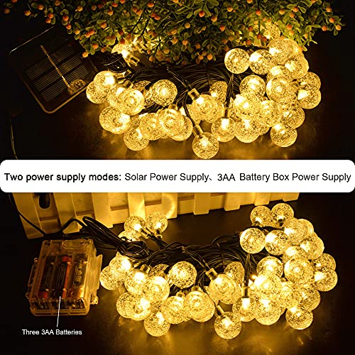 Solar Globe Lights 23Ft 50 LED Battery Powered Waterproof Crystal Globe Ball String Light with Remote for Garden Patio Party Backyard Wedding Halloween Christmas (Warm White)