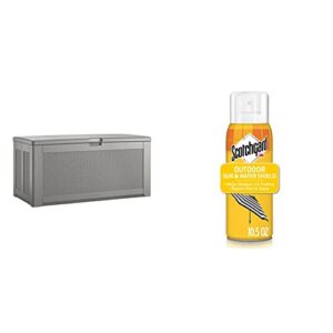 rubbermaid outdoor deck box, extra large, weather resistant, gray for lawn, garden, pool, tool storage, home organization & scotchgard sun and water shield, repels water, 10.5 ounces