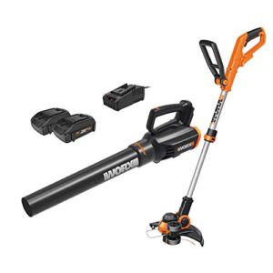 worx cordless string trimmer and blower wg929.1 combo, 20v 2 batteries, grass weed edger