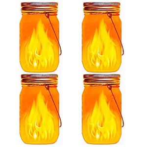 solar mason jar flame lantern lights ,4 pack led flickering flame effect light,solar lanterns for outdoor patio party garden wedding christmas decor lights(mason jars/handles included)