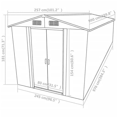 CUMYZO Outdoor Storage Shed,Tool Garden Metal Sheds with Sliding Door,Galvanized Steel Tool Shed House,Waterproof Tool Shed, Backyard Shed 101.2"x389.8"x71.3"(WxDxH)