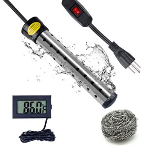 immersion water heater bucket heater 1500w portable water heater for bathtub with stainless steel guard and digital lcd thermometer suitable for bathtubs(not suitable for swimming pool)